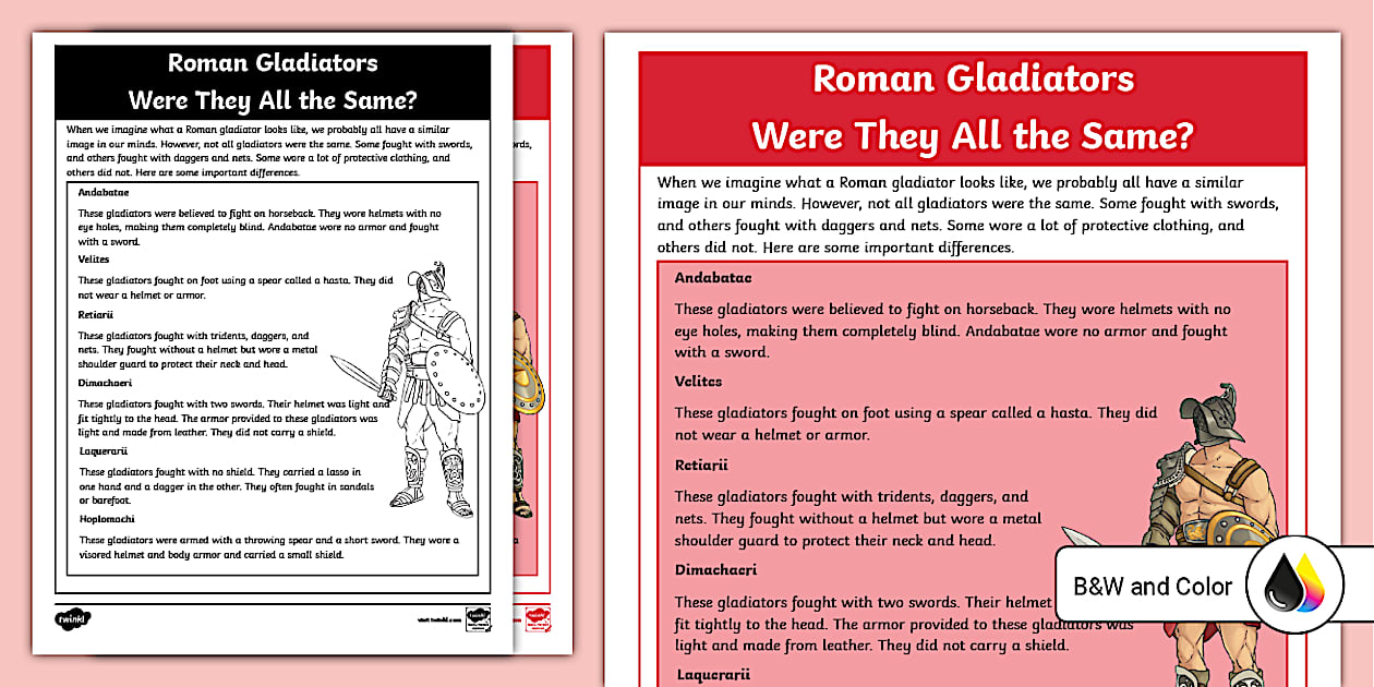 Types of Gladiators Poster (l'enseignant a fait) - Twinkl