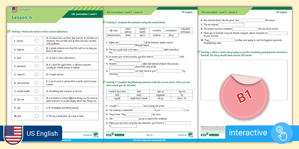 ESL Level 9 Lesson 6 Review