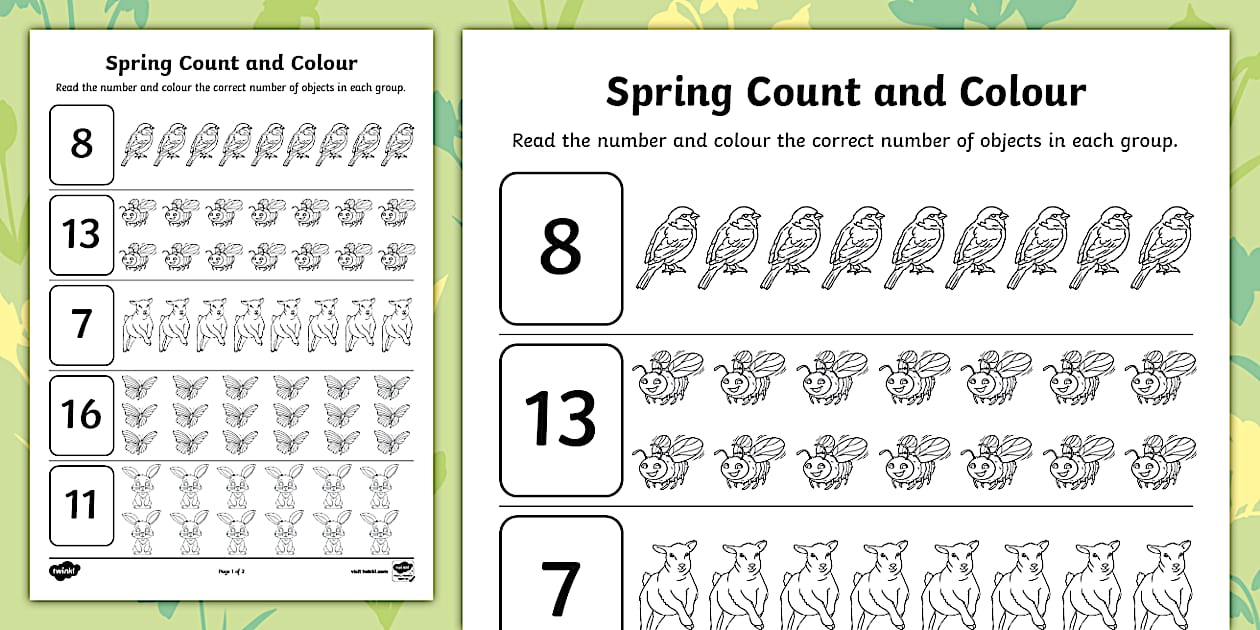Spring Count and Colour up to 20 Activity - Twinkl - KS1