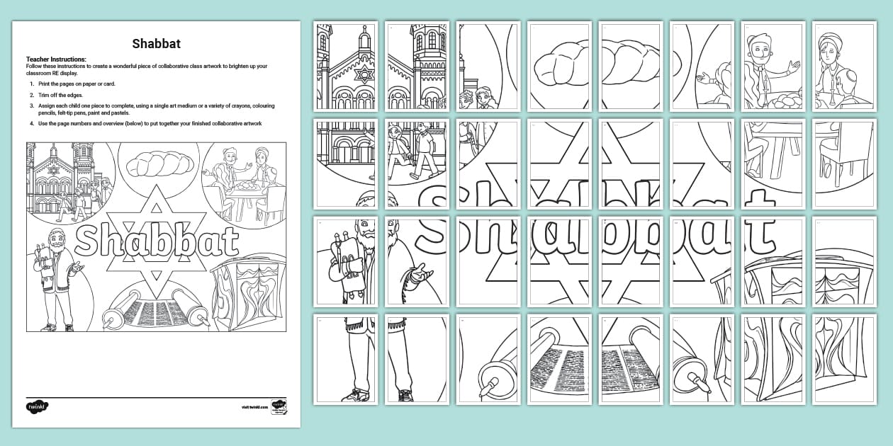 Shabbat Collaborative Colouring - Twinkl - KS1 - Twinkl