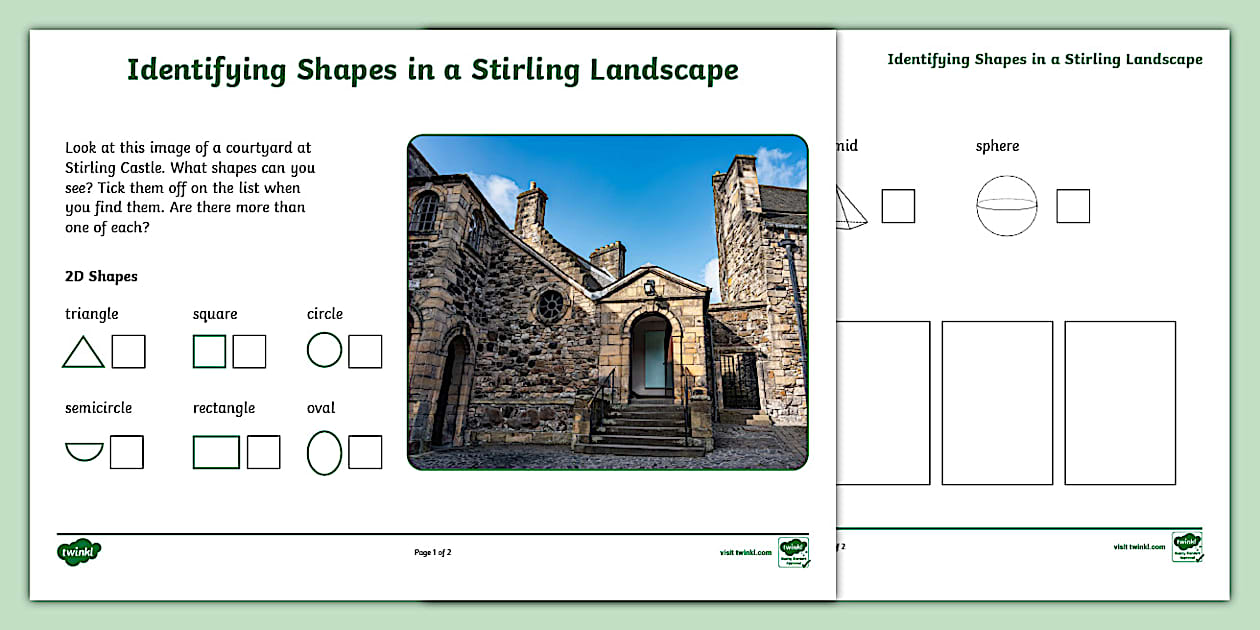 Identifying Shapes in a Stirling Landscape Activity Sheet