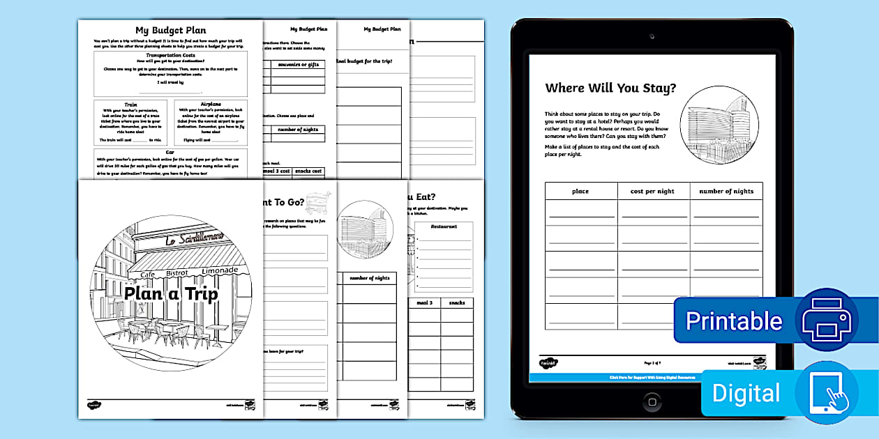 Plan a Trip Math Worksheet for 3rd-5th Grade (teacher made)