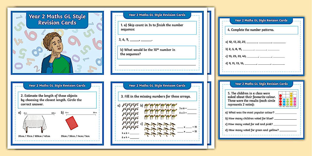 Year 2 Maths GL Style Revision Flash Cards (Teacher-Made)