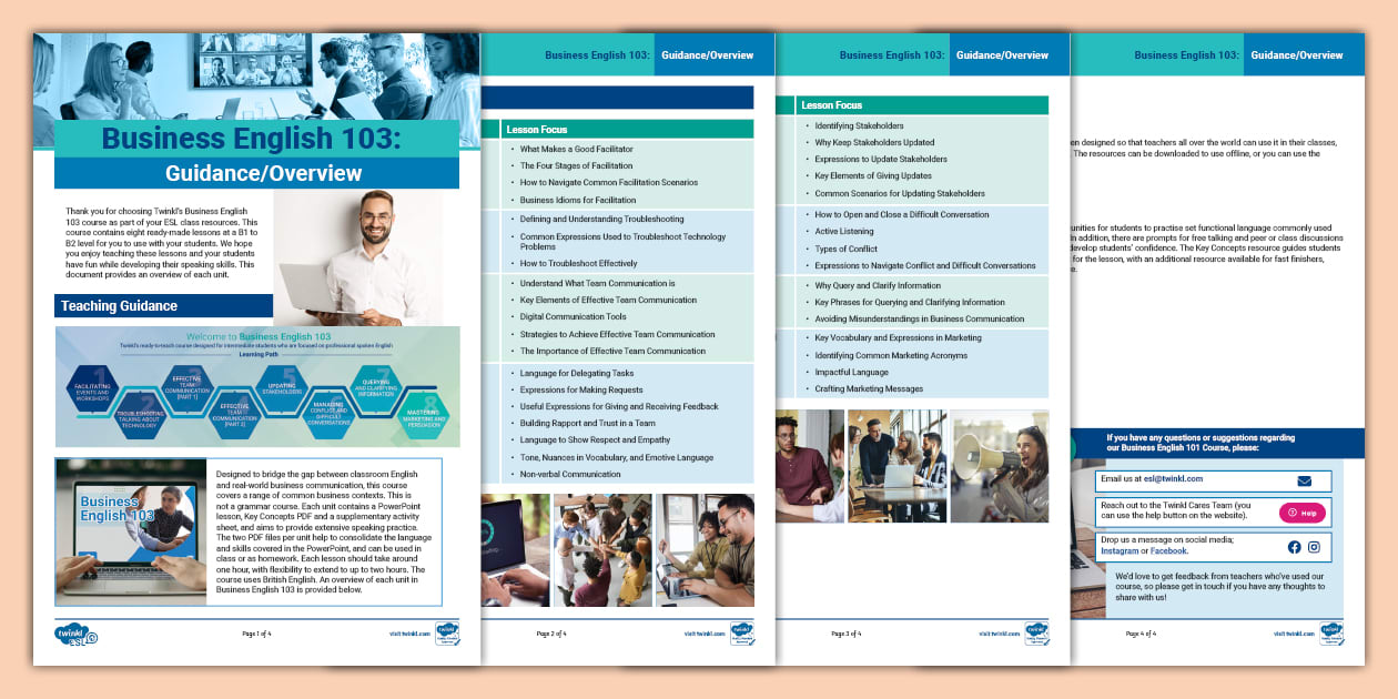 ESL Business English 103: Guidance/Overview (teacher made)