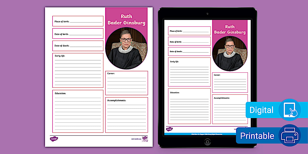 All About Ruth Bader Ginsburg Research and Write Worksheet