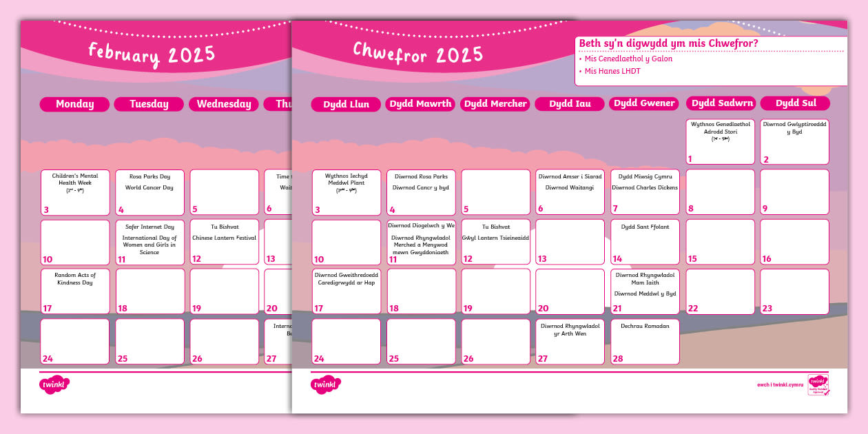 Calendr Digwyddiadau Mis Chwefror/February Events Calendar 2025