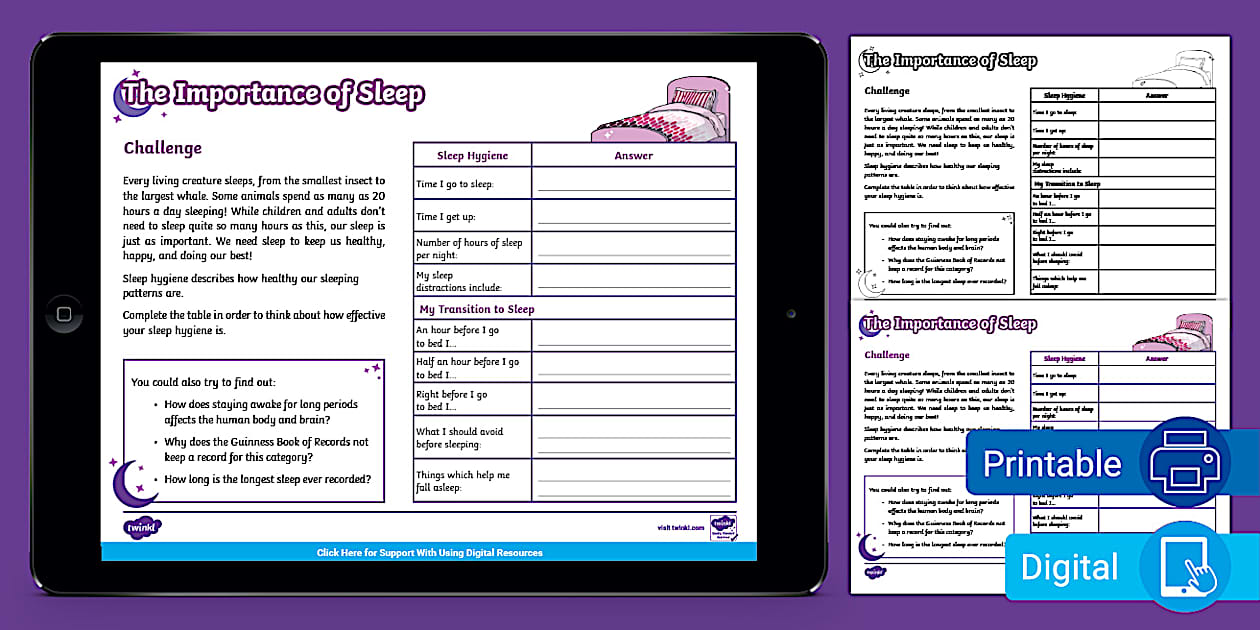 The Importance of Sleep Worksheet for 3rd-5th Grade - Twinkl
