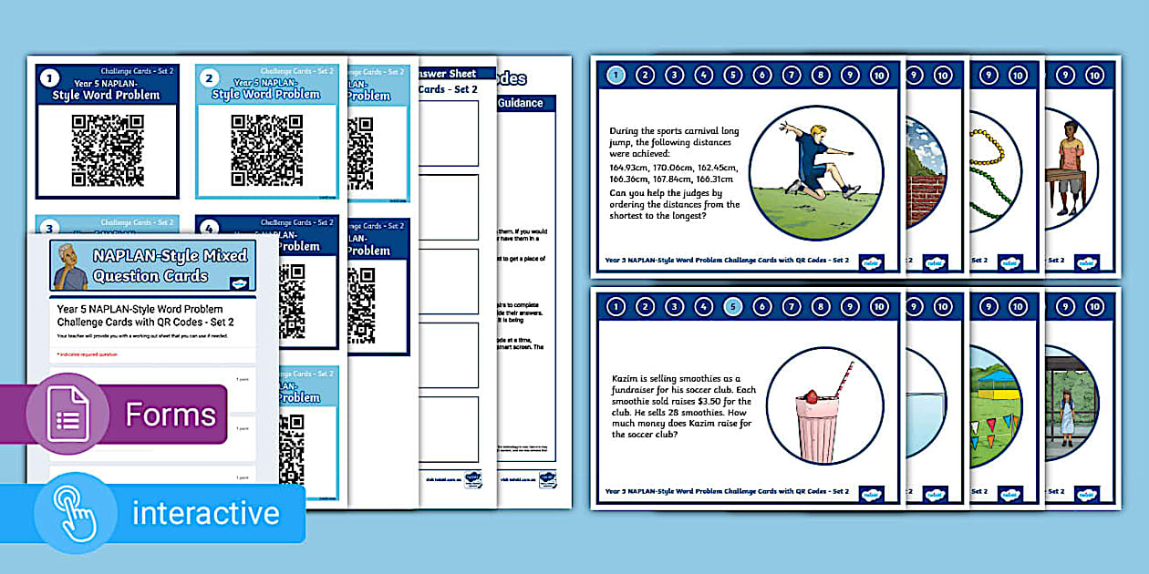 Year 5 NAPLAN-Style Word Problem Cards with QR Codes - Set 2