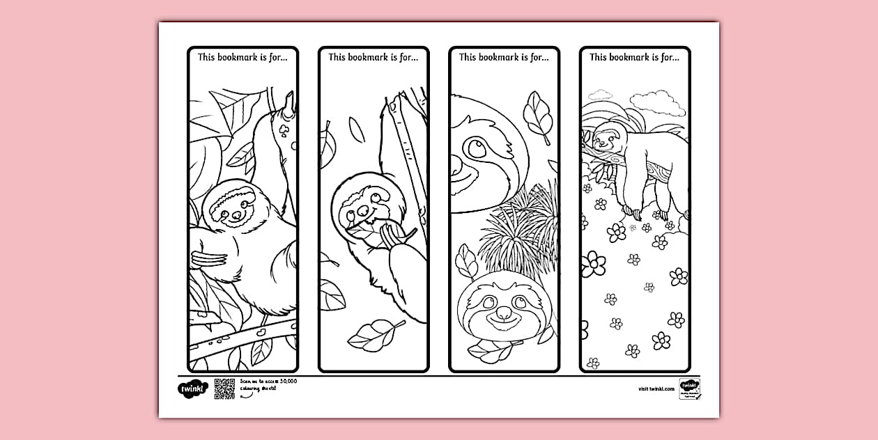 Sloth Bookmarks to Colour | Twinkl | Reading | KS1 Colouring