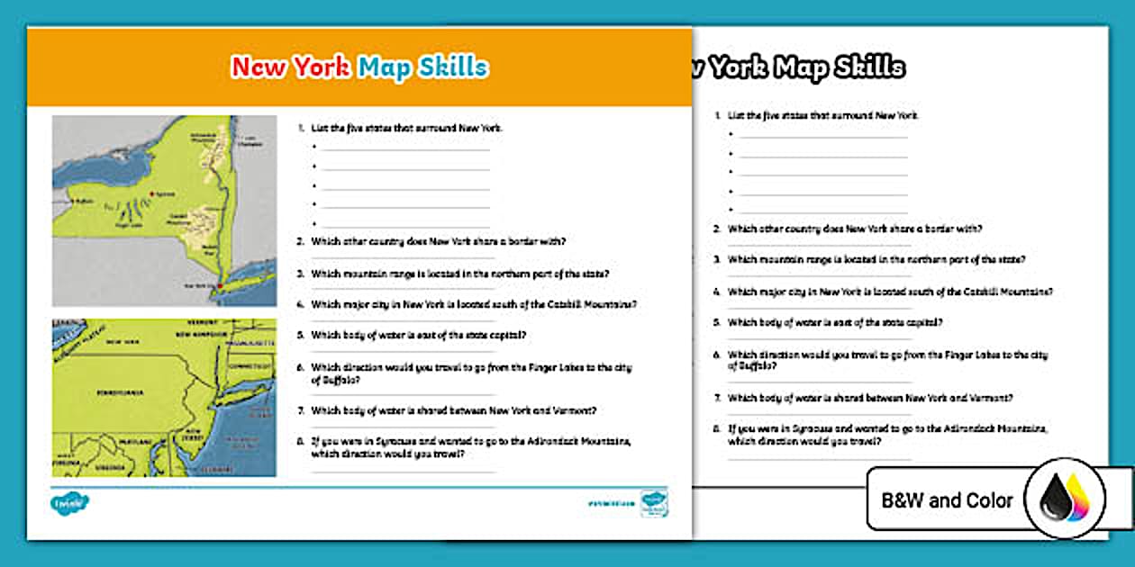 New York Map Skills Activity (Teacher-Made) - Twinkl