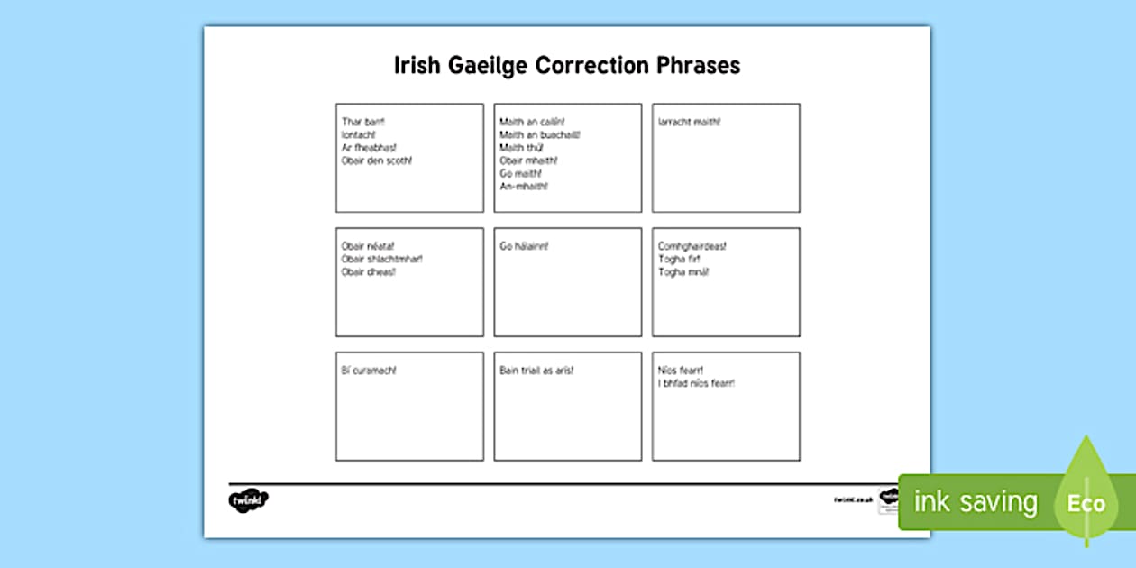 Irish Gaeilge Correction Phrases A4 Display Poster-Irish