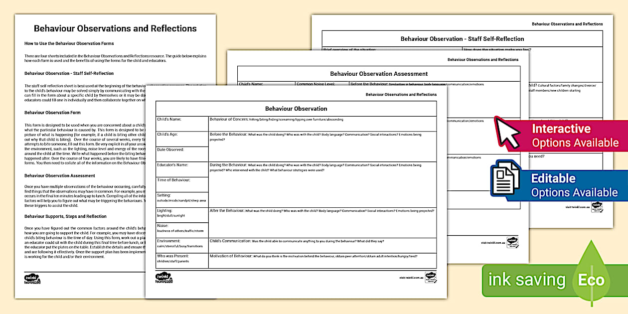 Behaviour Observations and Reflections (teacher made)