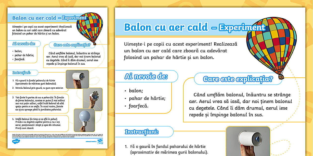 Balon cu aer cald – Experiment (teacher made) - Twinkl