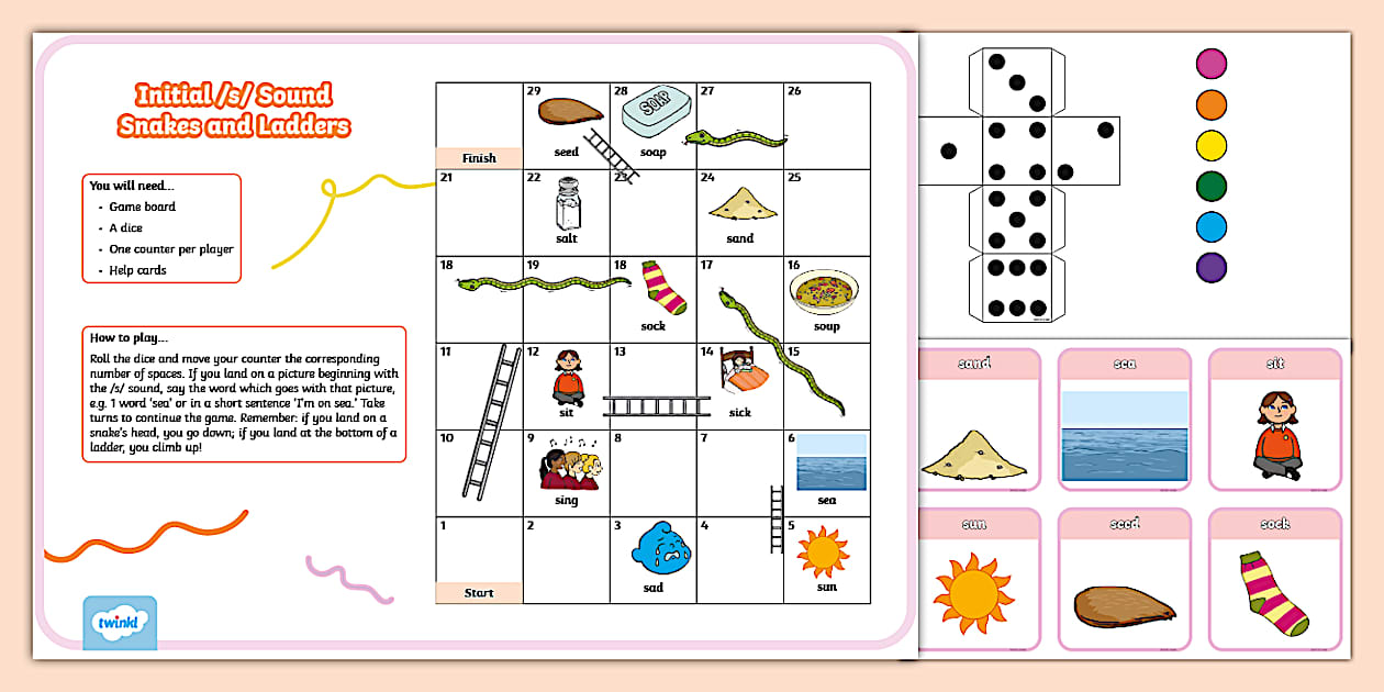 Slides and Ladders Board Game | Initial 's' Sound | SEND