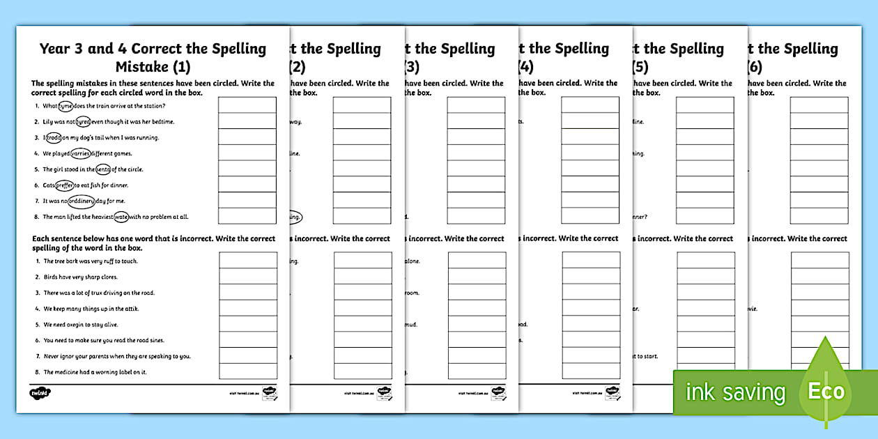 Year 3 and 4 Correct the Spelling Mistakes Set 3 Activity Pack