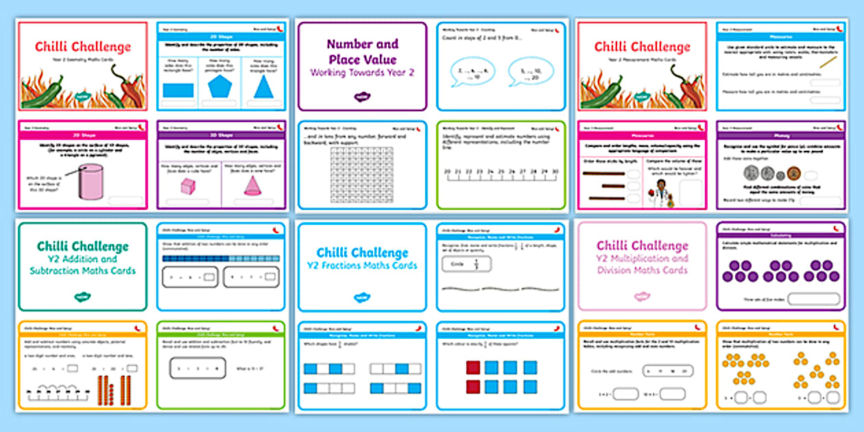 Chilli Challenge Year 2 Maths Cards Pack (teacher made)