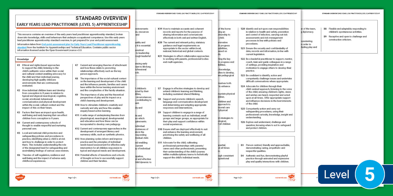 Early Years Lead Practitioner Apprenticeship Standards