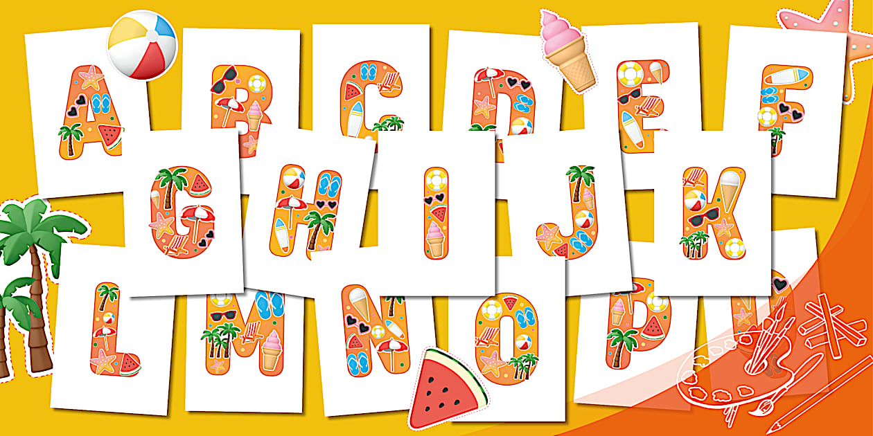 Upper Case Alphabet Summer-Themed Icons Letters Posters Pack