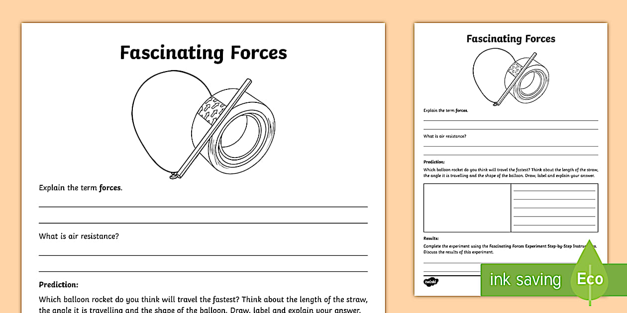 Fascinating Forces Experiment Worksheet (teacher made)