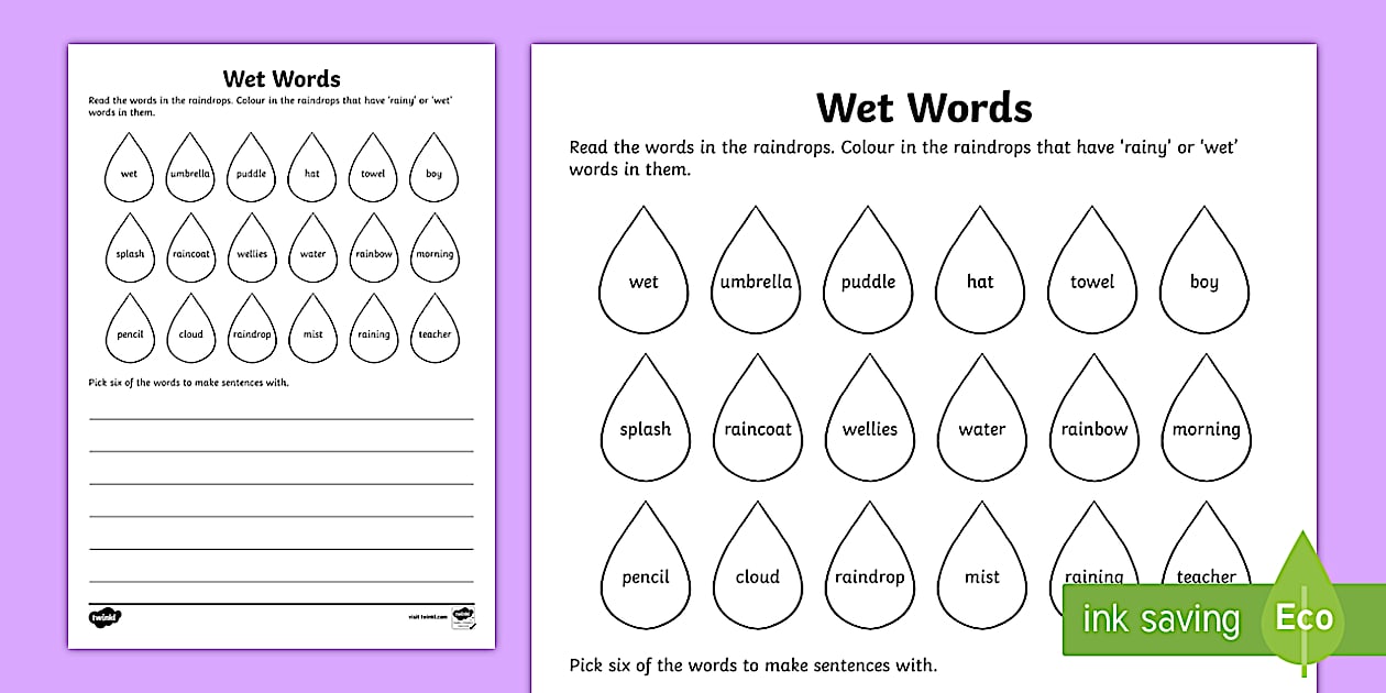 Wet Words Reading Worksheet / Worksheet (teacher made)