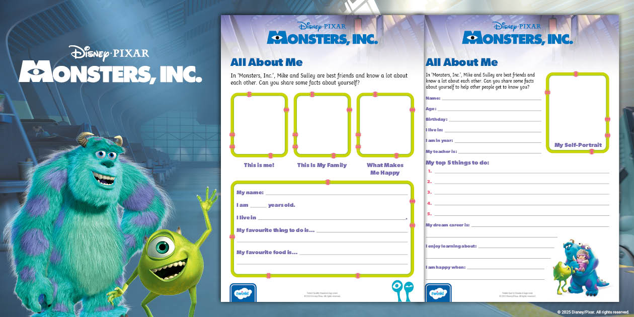 Monsters, Inc.: All About Me Worksheets