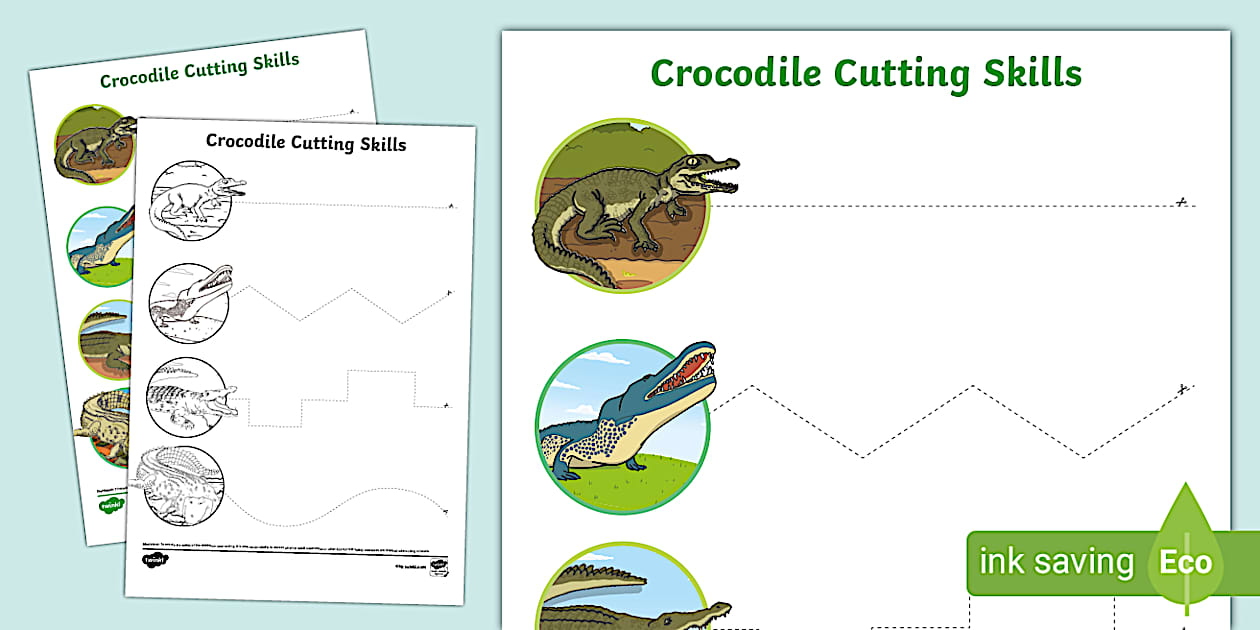 Crocodile Cutting Skills Activity (teacher made) - Twinkl