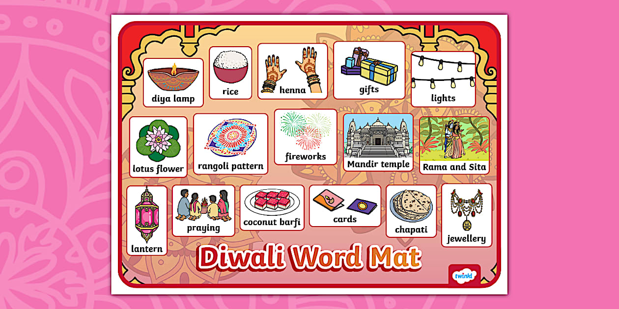 Diwali Vocabulary: Word Mat for Kids - Twinkl