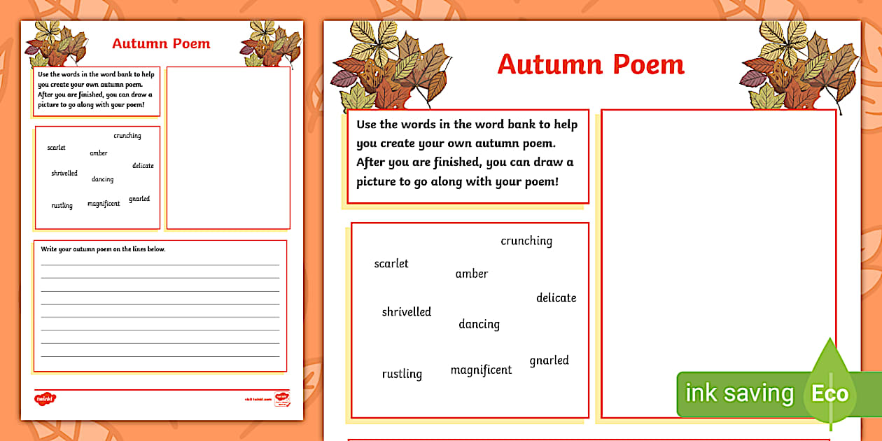 Autumn Poem Writing Template (Teacher-Made) - Twinkl