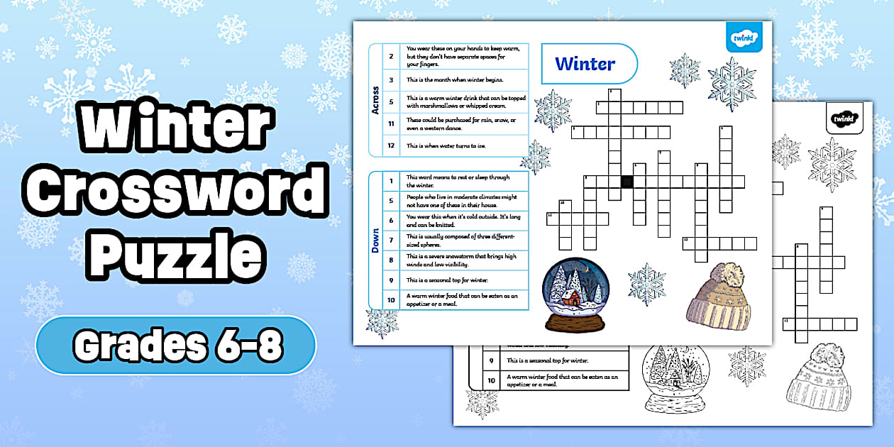 Winter Crossword Puzzle for 6th-8th Grade