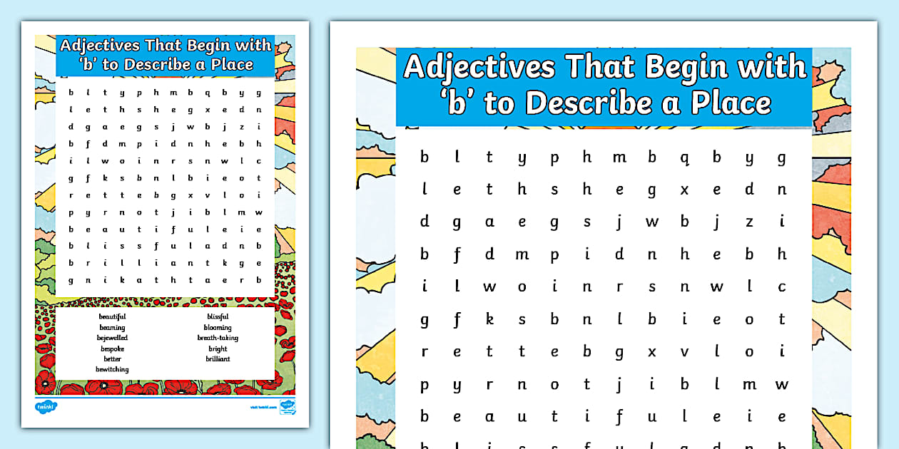 Adjectives That Begin with B to Describe a Beautiful Place Word Search