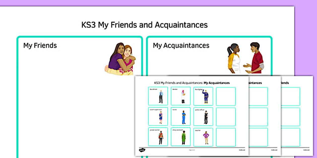 KS3 My Friends and Acquaintances Sorting Activity - Twinkl