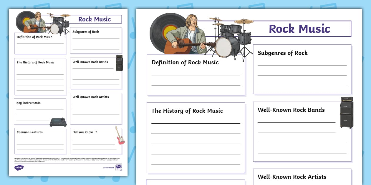👉 Rock Music Fact File Template, Rock Music - Twinkl