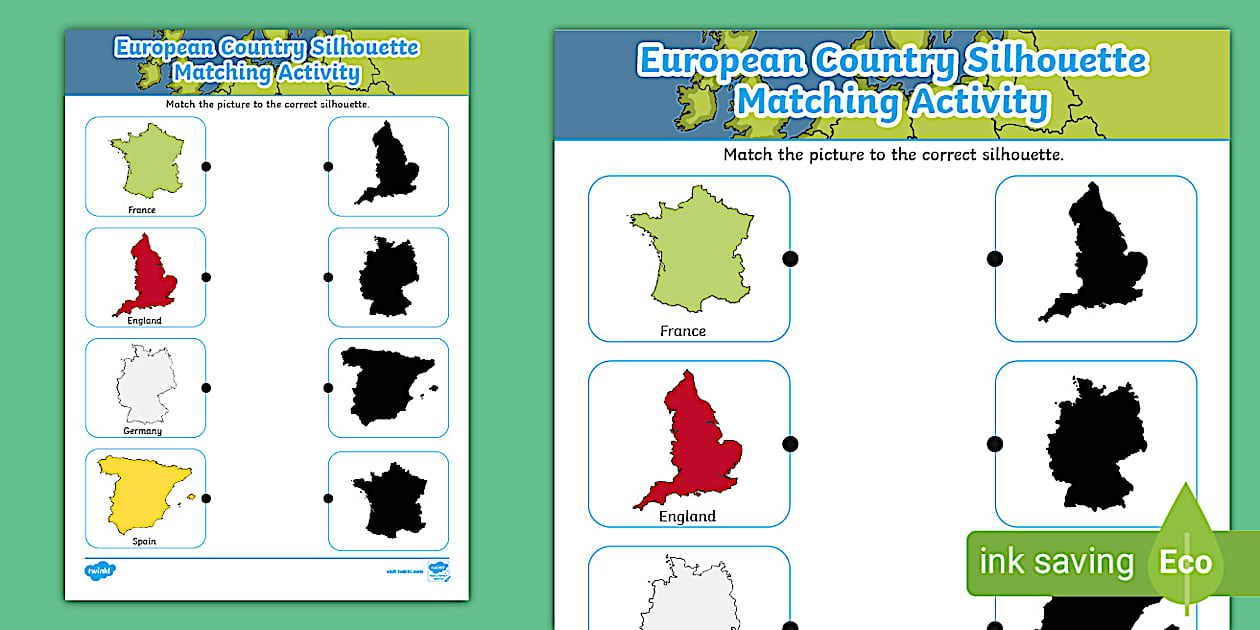 Silhouette of European Countries Matching Activity - Twinkl