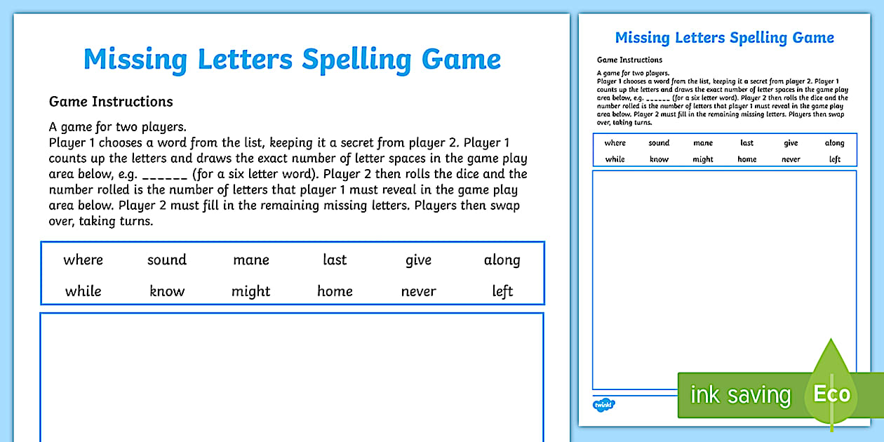 First Class Missing Letters Spelling Weeks 13-18 Game