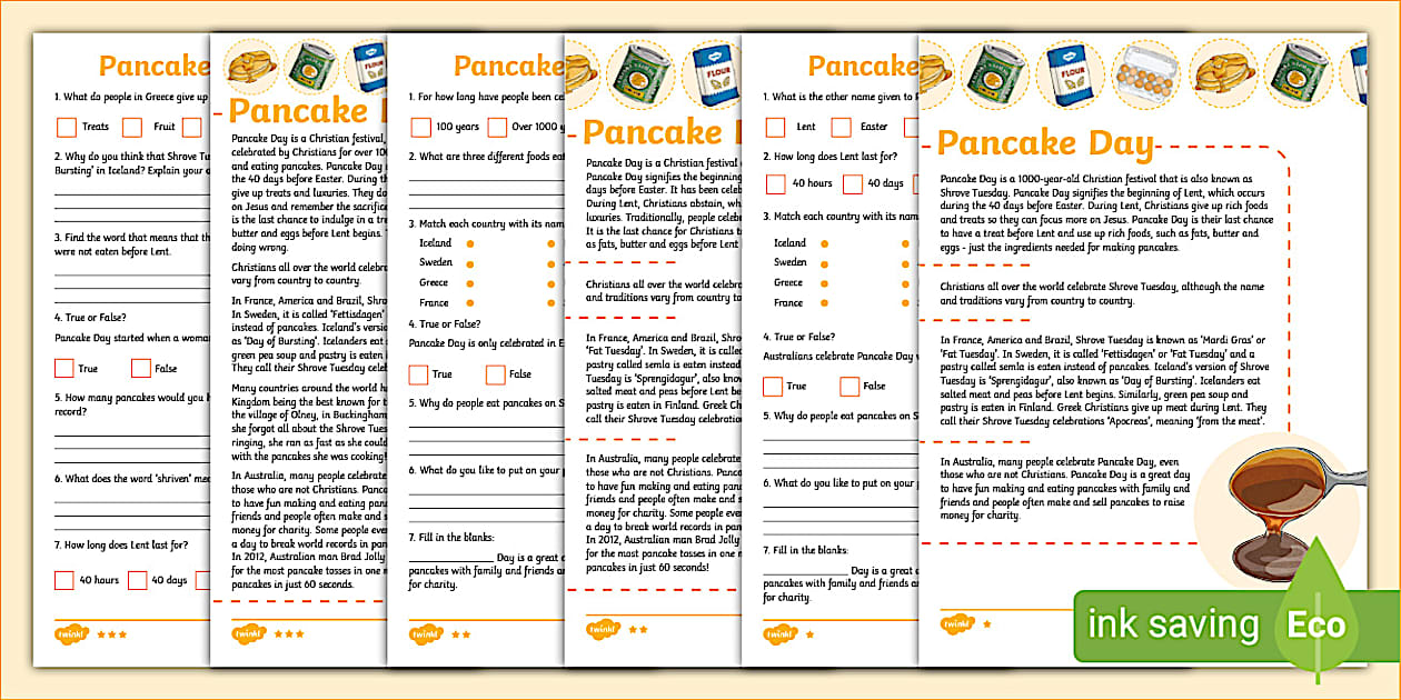 Pancake Day Differentiated Reading Comprehension Australia