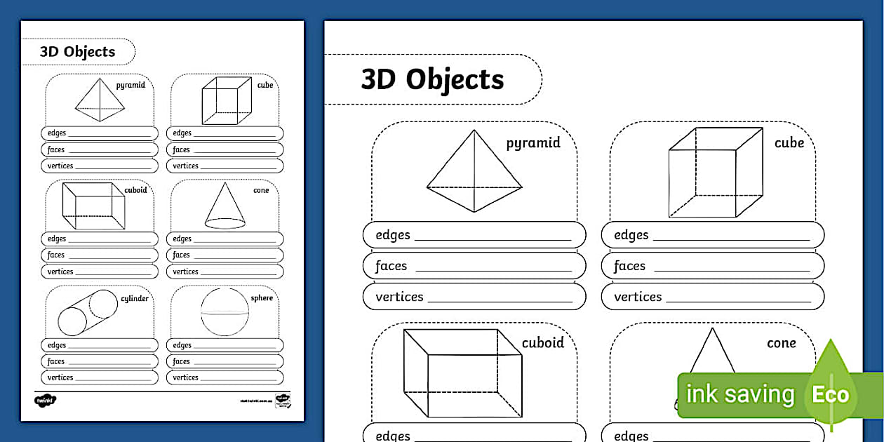 3D Objects Worksheet (Teacher-Made) - Twinkl