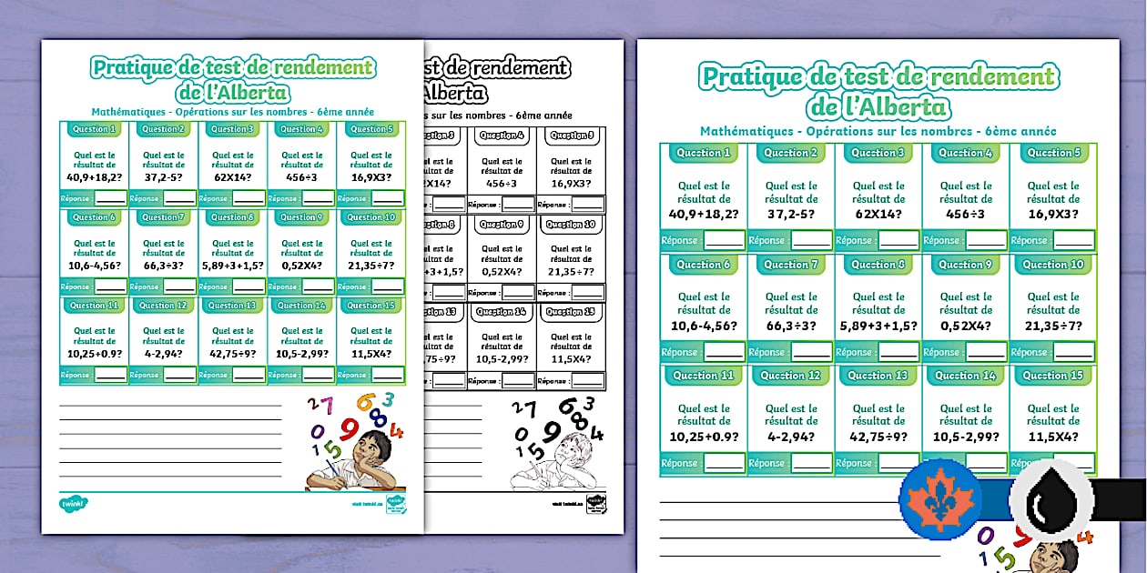 AB Testing Practice Grade 6 Maths Number Operations French