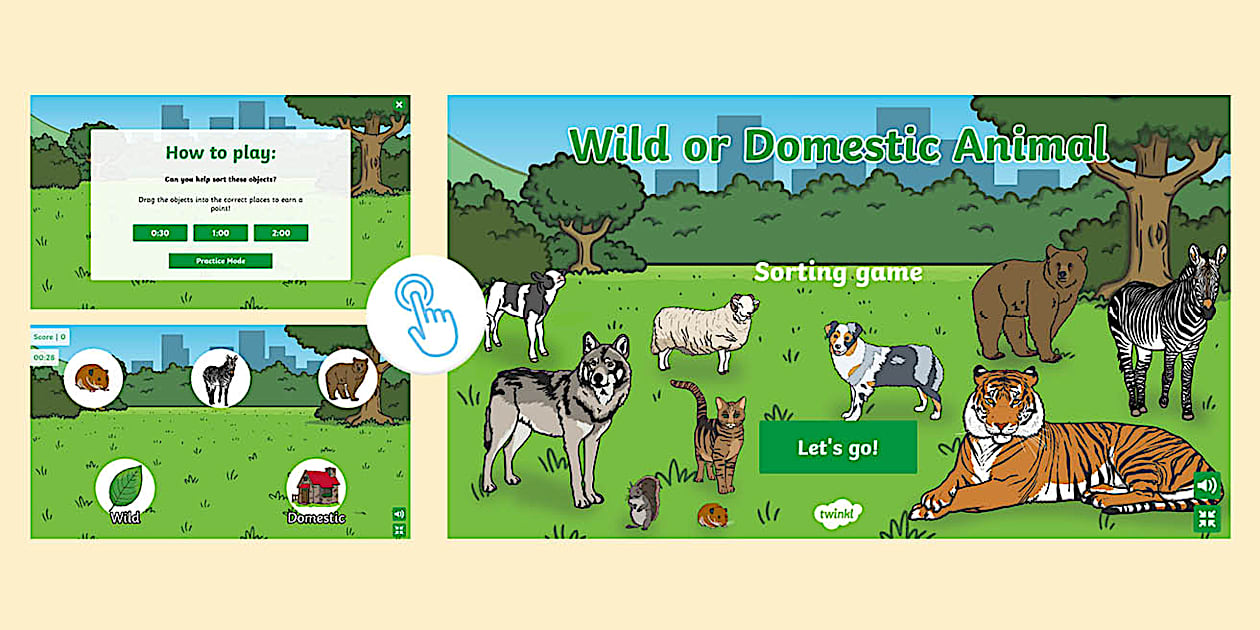 Wild or Domestic Animal Interactive Sorting Game - Twinkl