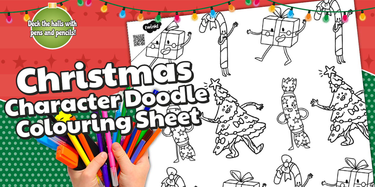 Christmas Characters Doodle Colouring Sheet