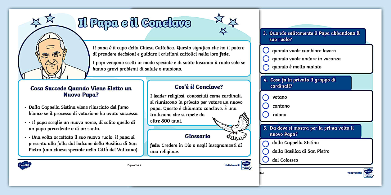KS1 Il Papa e il Conclave FactFile&Quiz - Twinkl