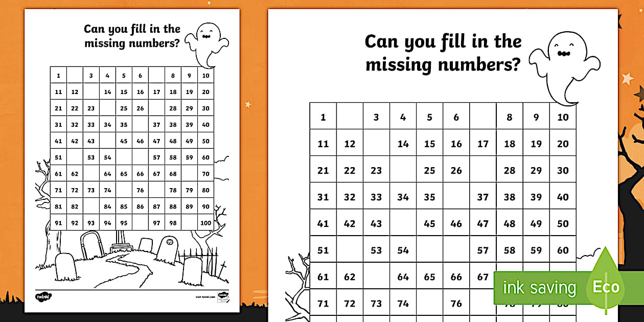 Editable Halloween Missing Numbers Number Square - Twinkl