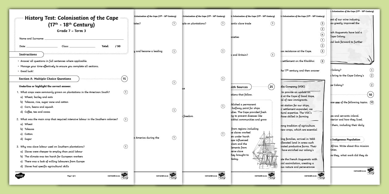 Grade 7 History Test Term 3: Colonisation of the Cape