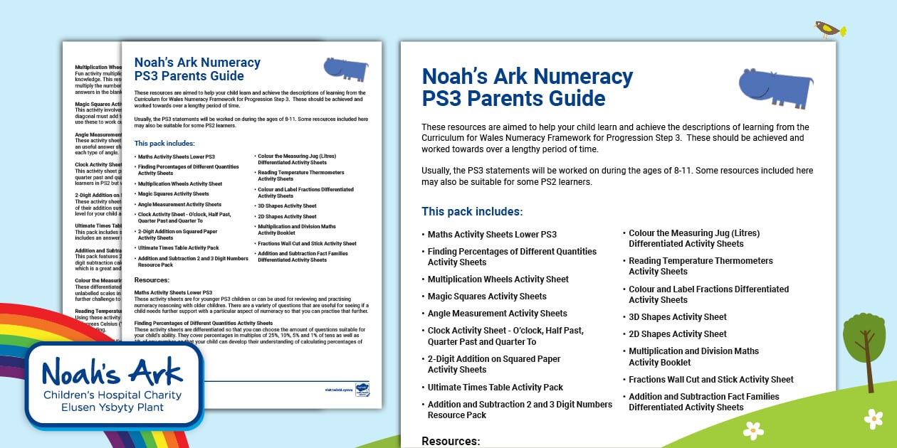 Noah's Ark PS3 Numeracy Parents Guide (teacher made)