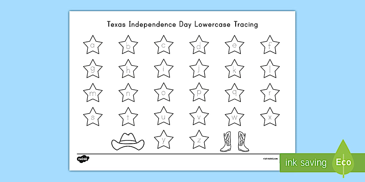Texas Independence Day Lowercase Tracing Worksheet | Twinkl
