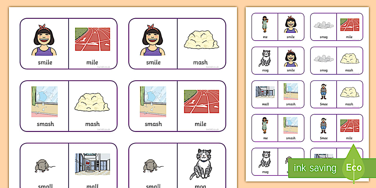 'sm' and 'm' Near Minimal Pair Dominoes (teacher made)