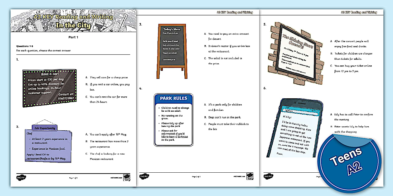 A2 KEY (KET) Reading and Writing Part 1 - (In the City)