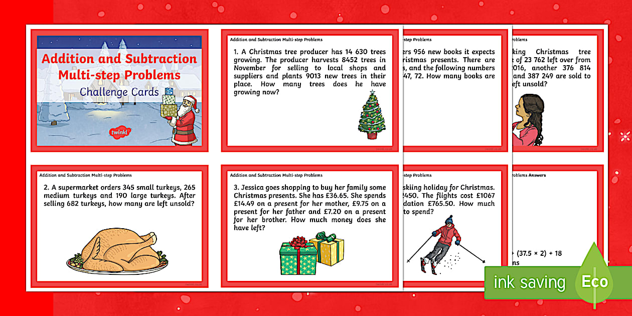 Cursive UKS2 Addition and Subtraction - Christmas Multi-Step Story Problem