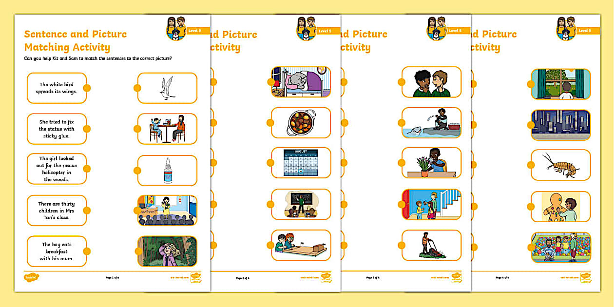 Level 5 Week 11-20 Sentence and Picture Matching - Twinkl