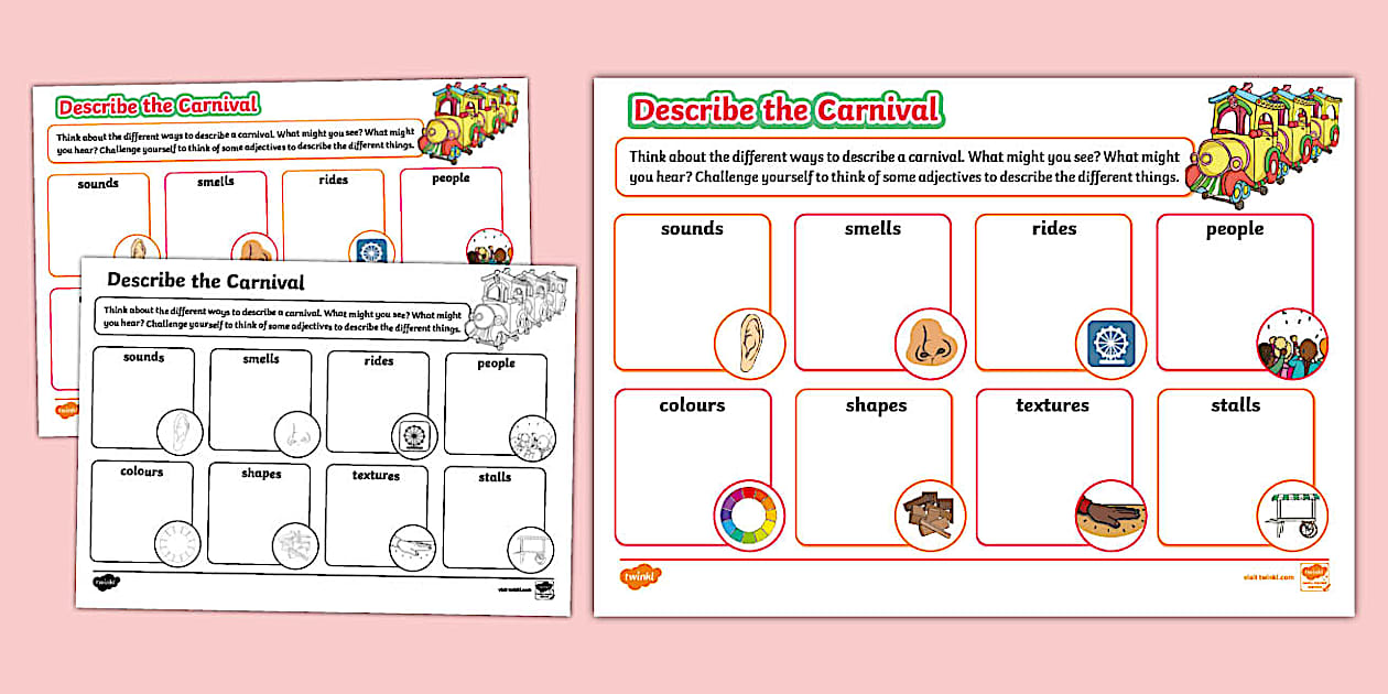 Carnival Adjectives Worksheet (Teacher-Made) - Twinkl
