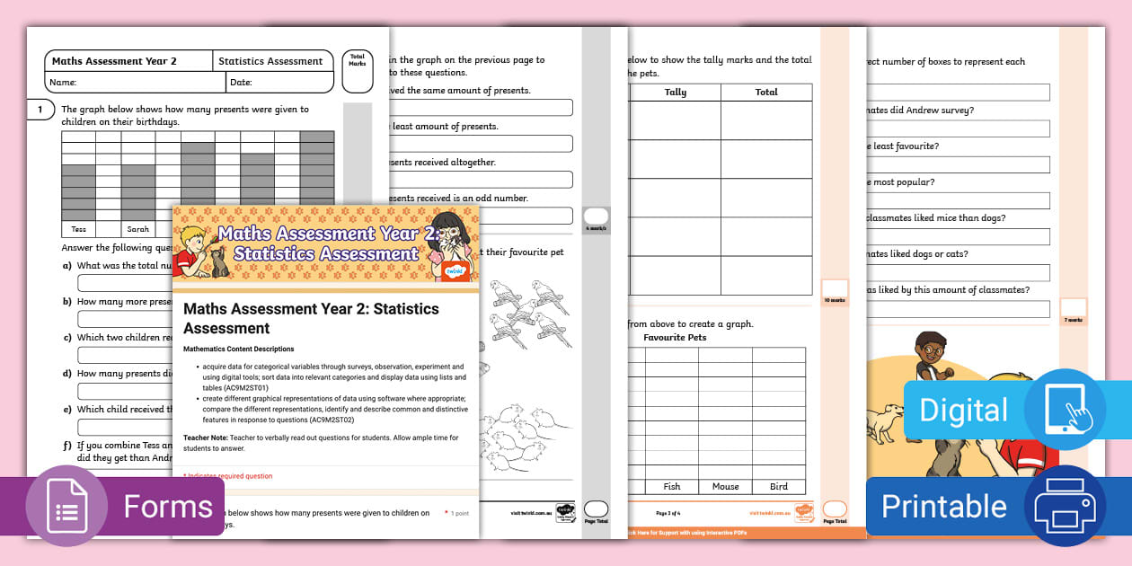 Year Two Statistics Assessment Pack-Australia (teacher made)